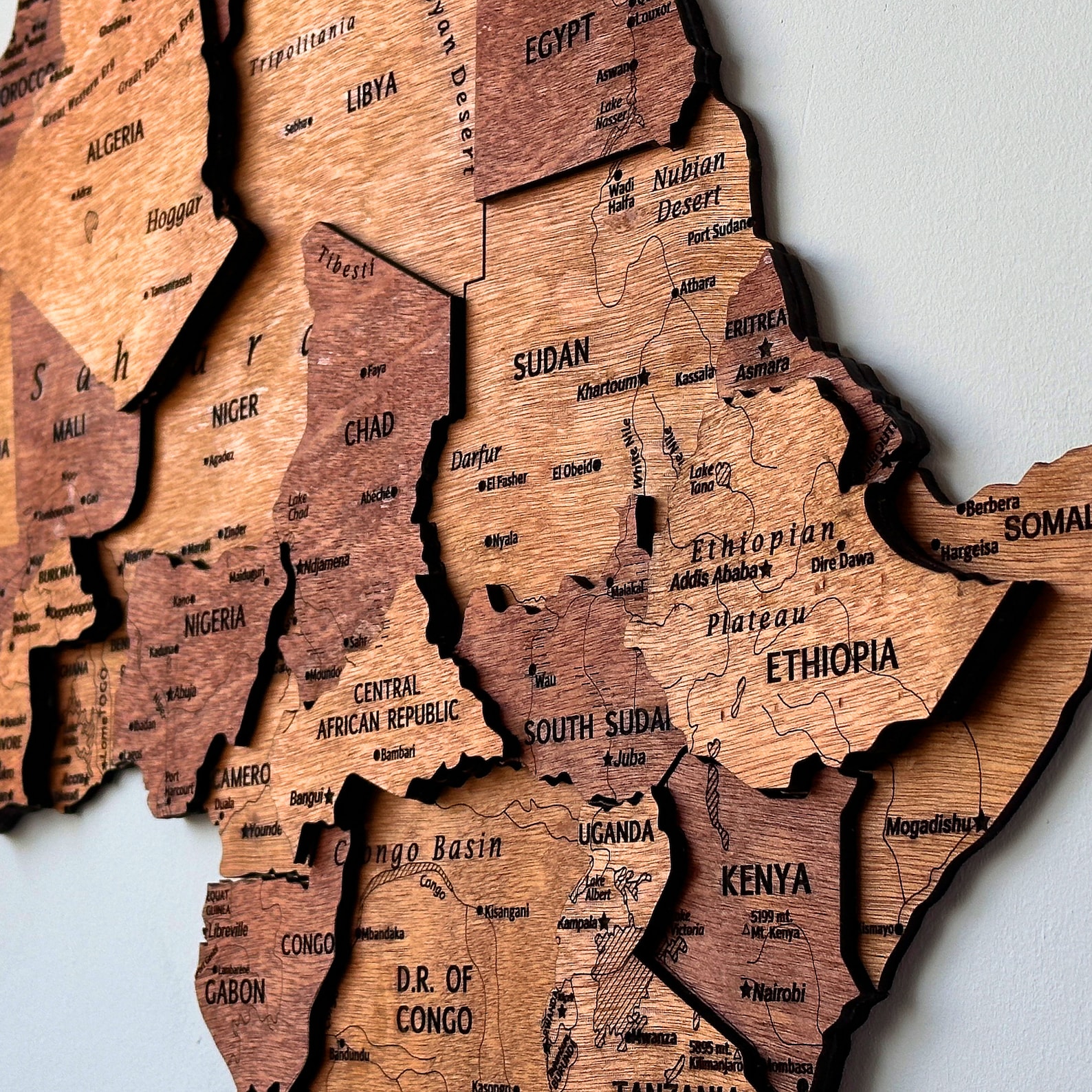 Wooden Africa Map Wall Art 3D Map of Africa Travel Souvenir African ...
