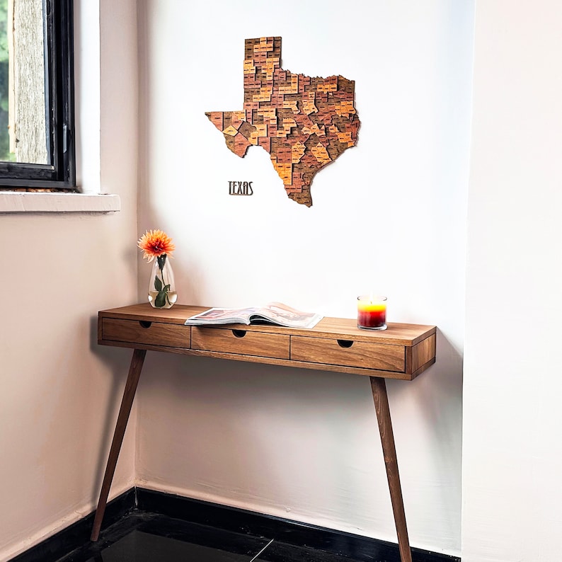 Wooden Texas Map Wall Art 3D Map of Texas Wall Decoration Home Office ...