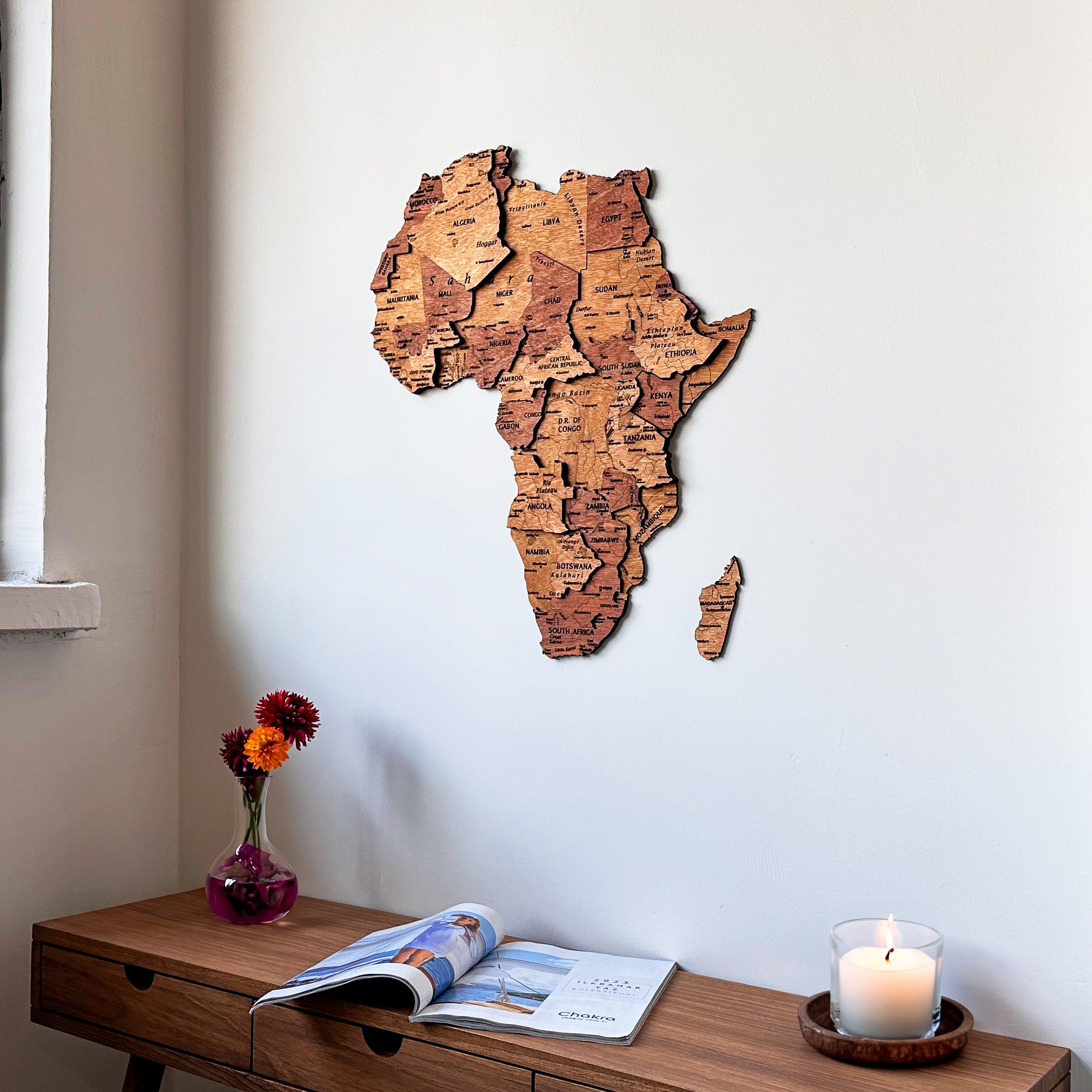 Wooden Africa Map Wall Art 3D Map of Africa Travel Souvenir African ...