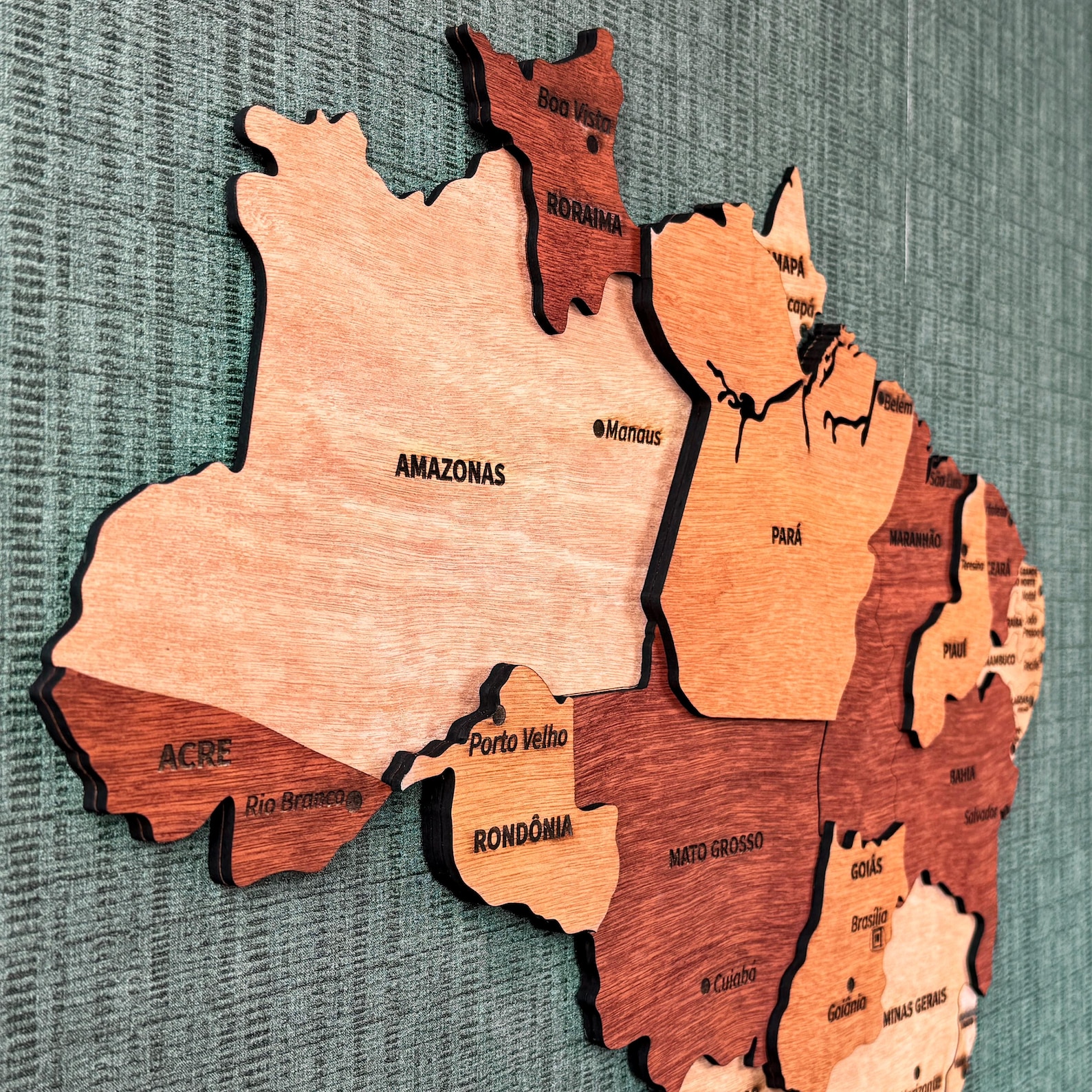 Wooden Brazil Country Map Wall Art Rio De Janeiro Travel Map Modern ...