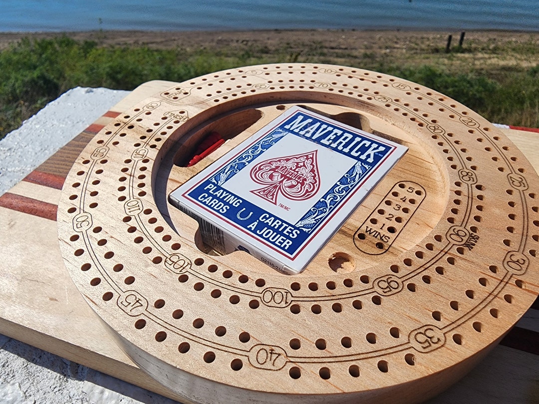 2 Player Round Solid Maple Travel Cribbage Board - Etsy