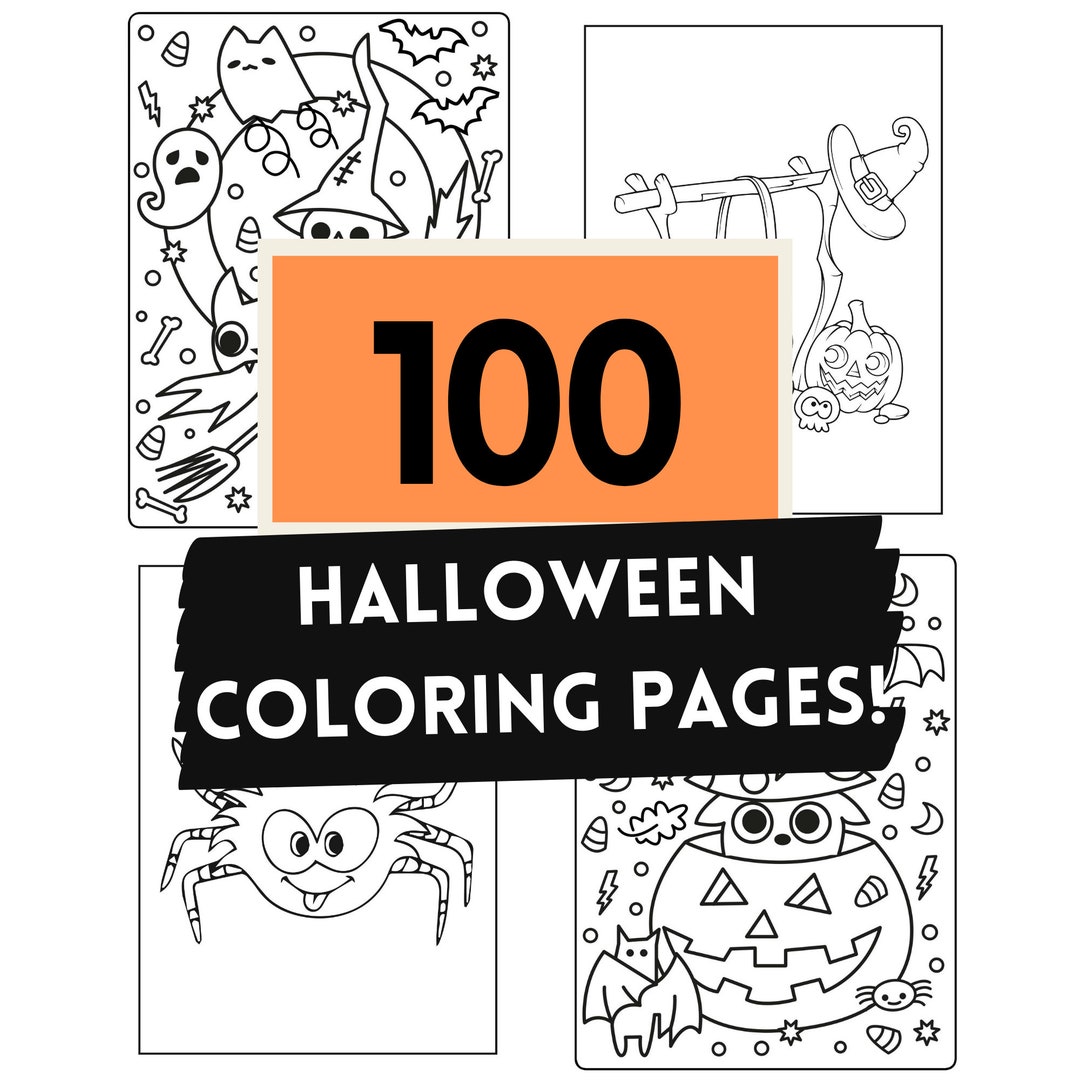 100 Halloween Coloring Book Pages | Kids & Adults | Digital Download ...