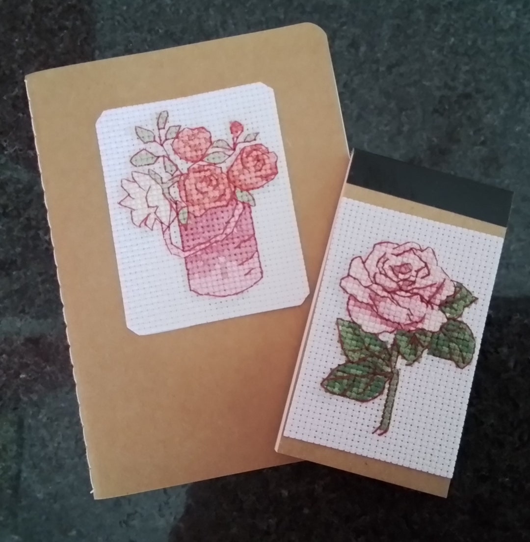 Rose Cross Stitch Notebook, Birthday Gift for Her, for Him, Flowers ...
