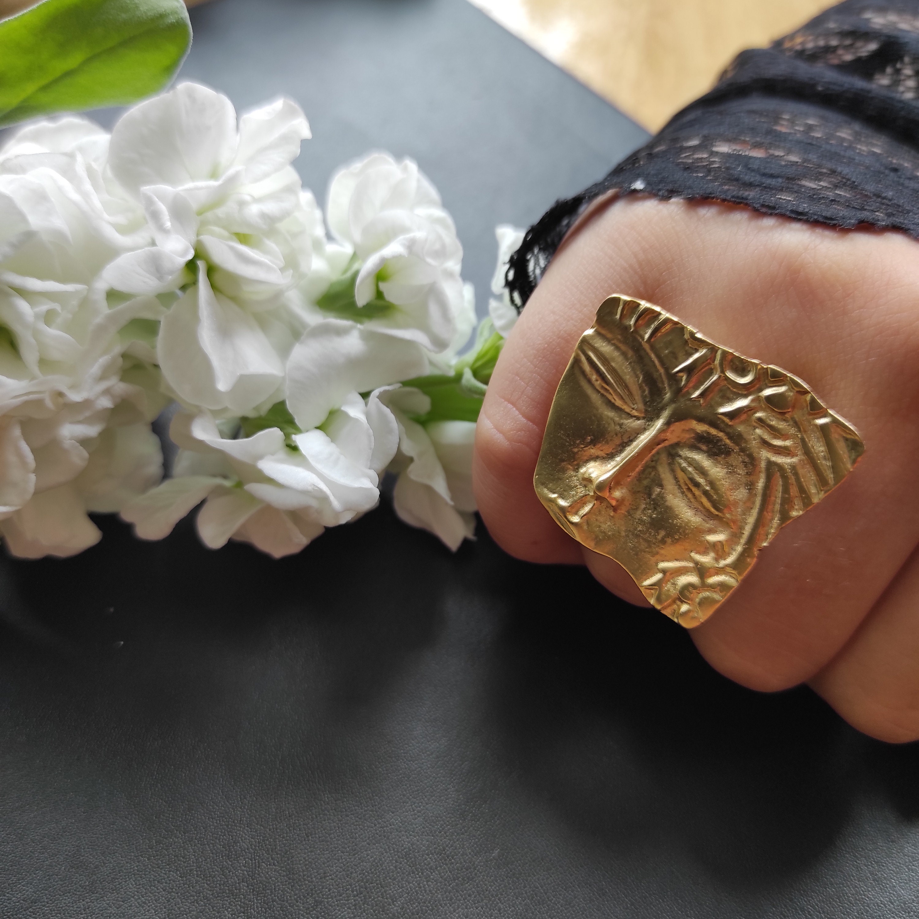 Christmas Gifts Antique Face Gold Ring Silver Abstract - Etsy UK