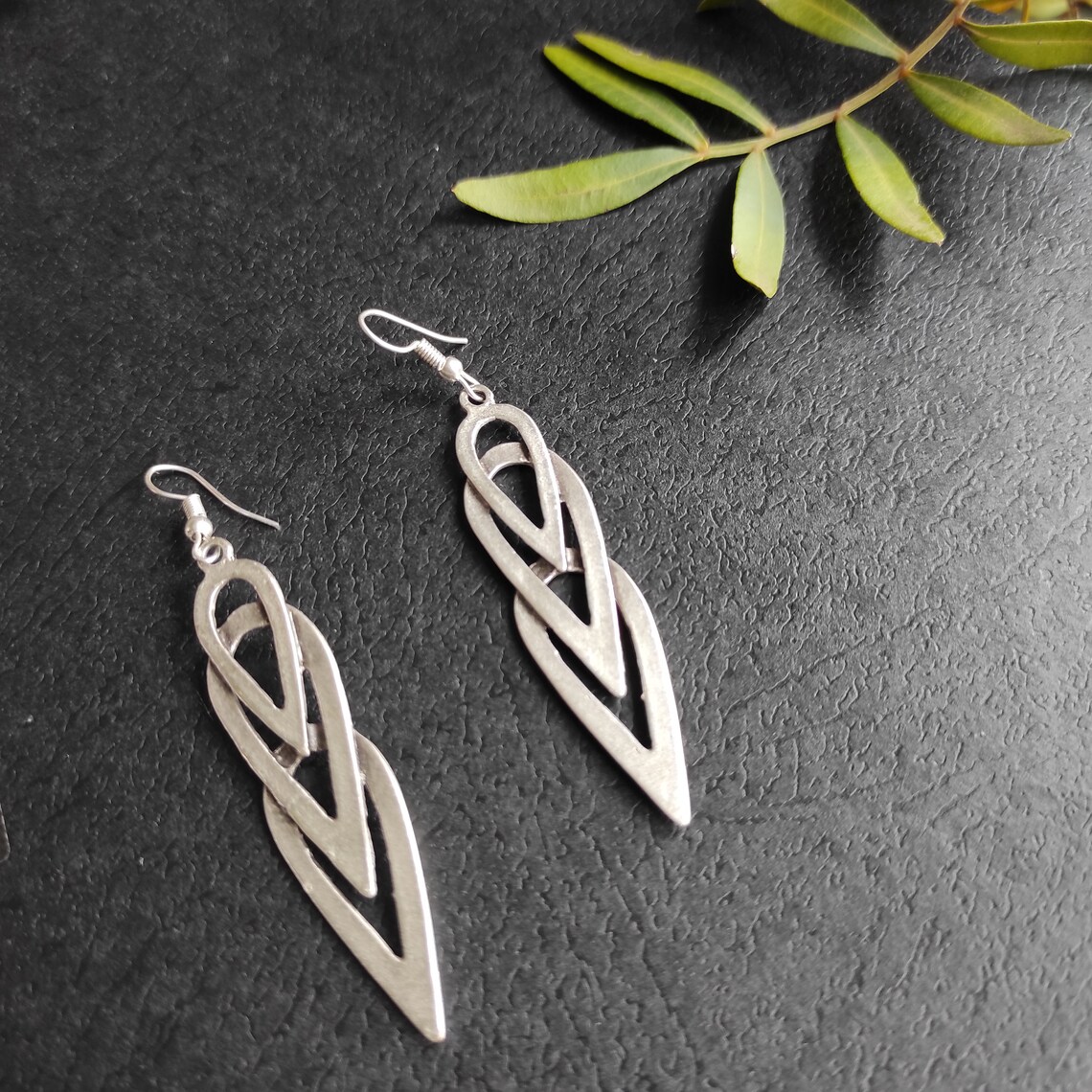 Abstract Dangle Drop Earrings-silver Bohemian Jewellery-huge Women ...
