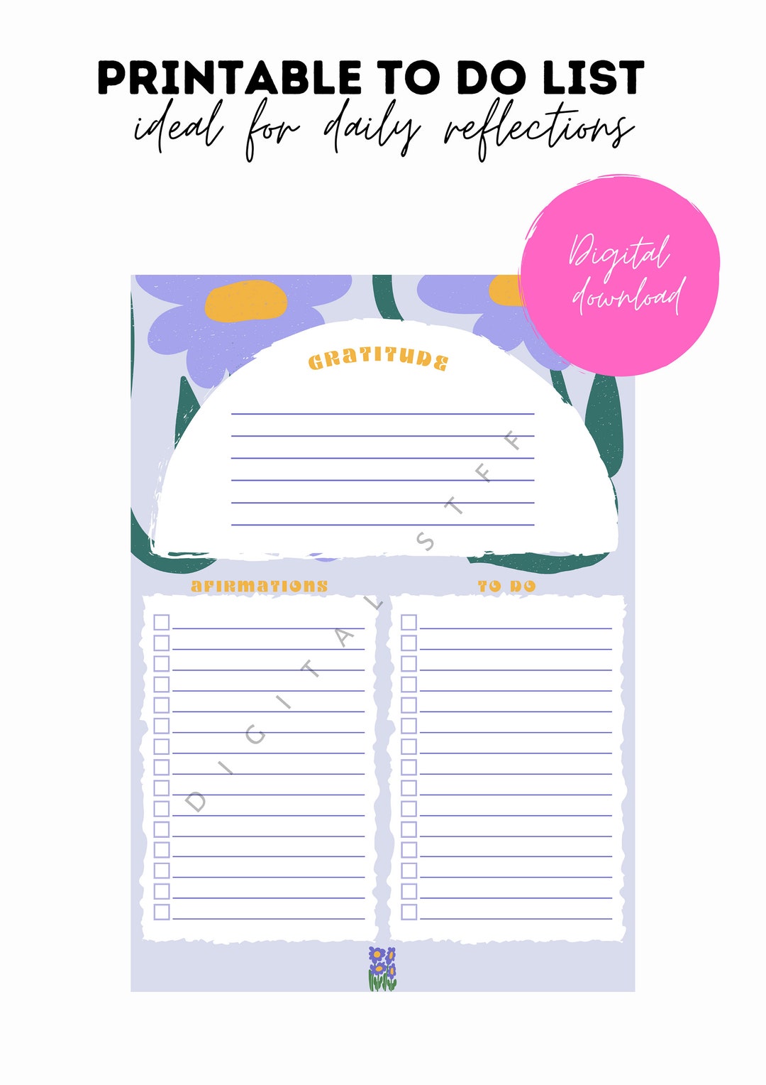 Daily Reflection Planner, Printable to Do List, Daily Gratitude Journal ...