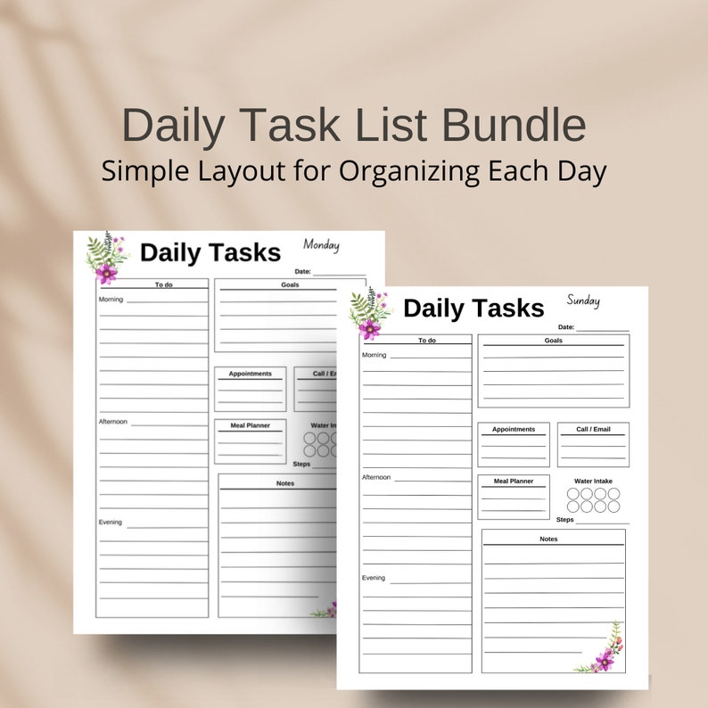 Daily Tasks To-do List Printable - Instant Download, - PDF - US Letter ...
