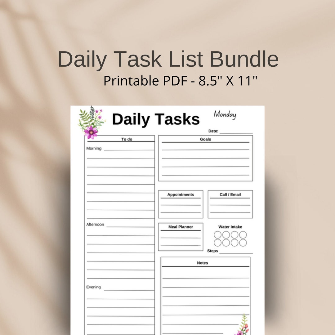 Daily Tasks To-do List Printable - Instant Download, - PDF - US Letter ...