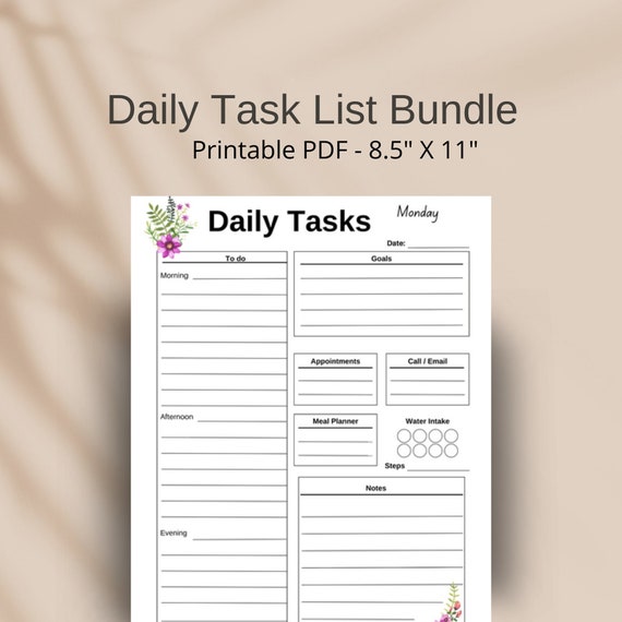 Daily Tasks To-do List Printable Instant Download PDF - Etsy