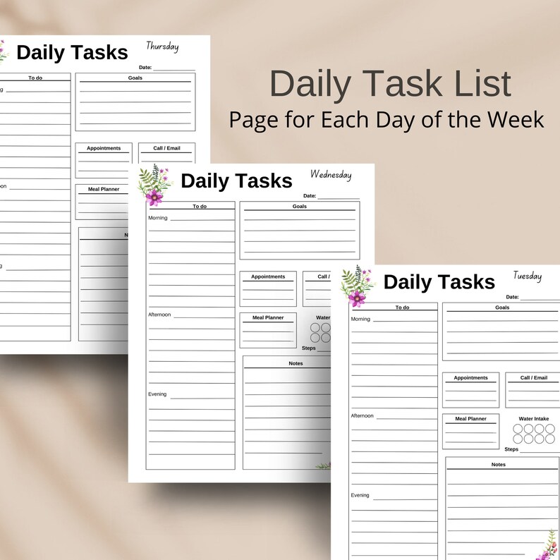 Daily Tasks To-do List Printable - Instant Download, - PDF - US Letter ...