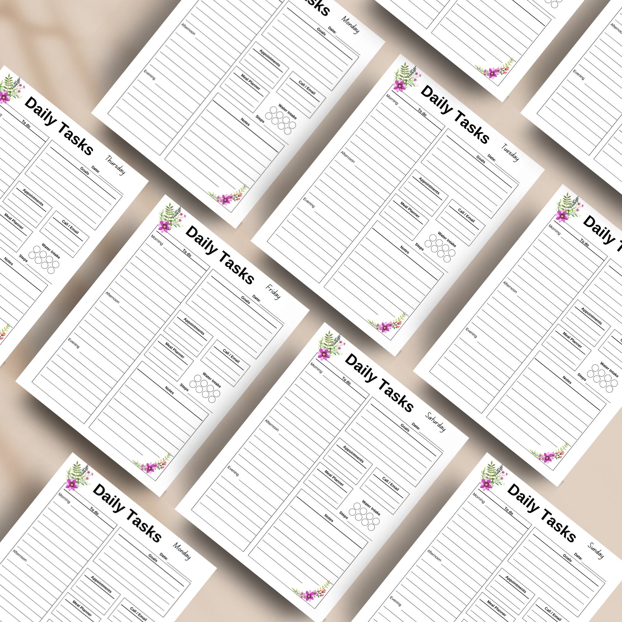 Daily Tasks To-do List Printable Instant Download, PDF US Letter - Etsy
