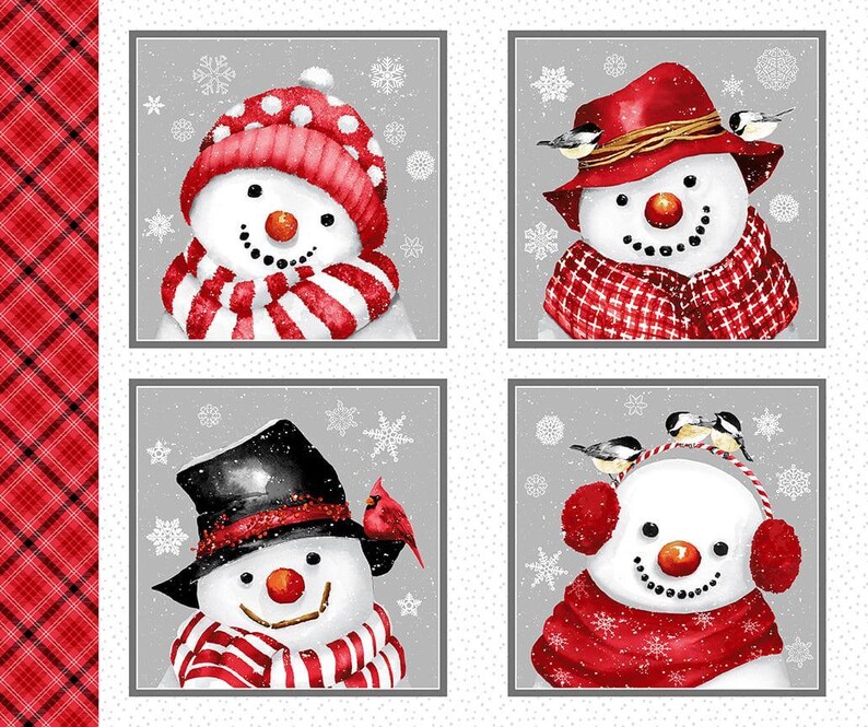SNOW CREW FLANNEL, Snowman Block Panel by Barb Tourtillotte for Henry ...