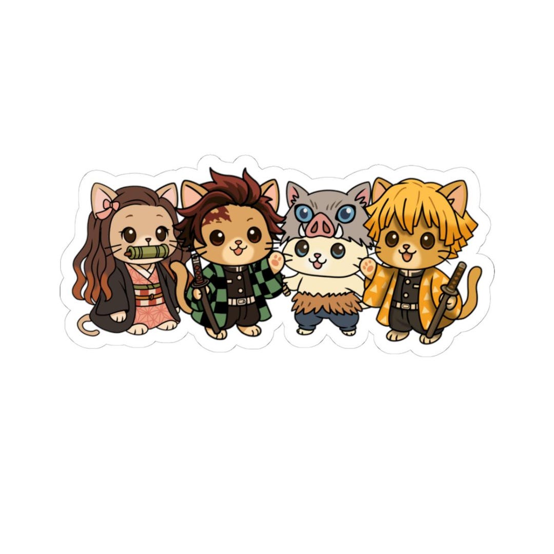 Demon Slayer Cat Tanjiro, Nezuko, Zenitsu and Inosuke Vinyl Sticker ...