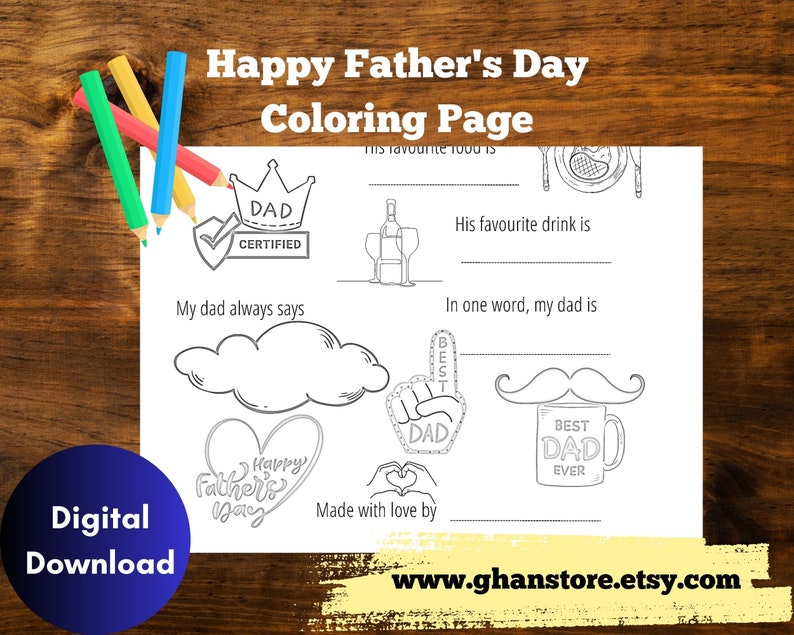 Fathers Day Printable, Fathers Day Colouring Page, Fathers Day ...