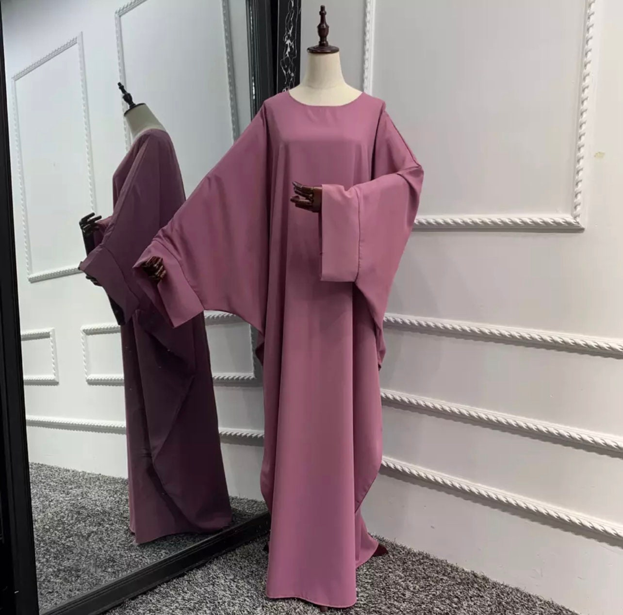 Luxury Muslim One Piece Jilbab Prayer Abaya Dress Batwing Sleeves ...