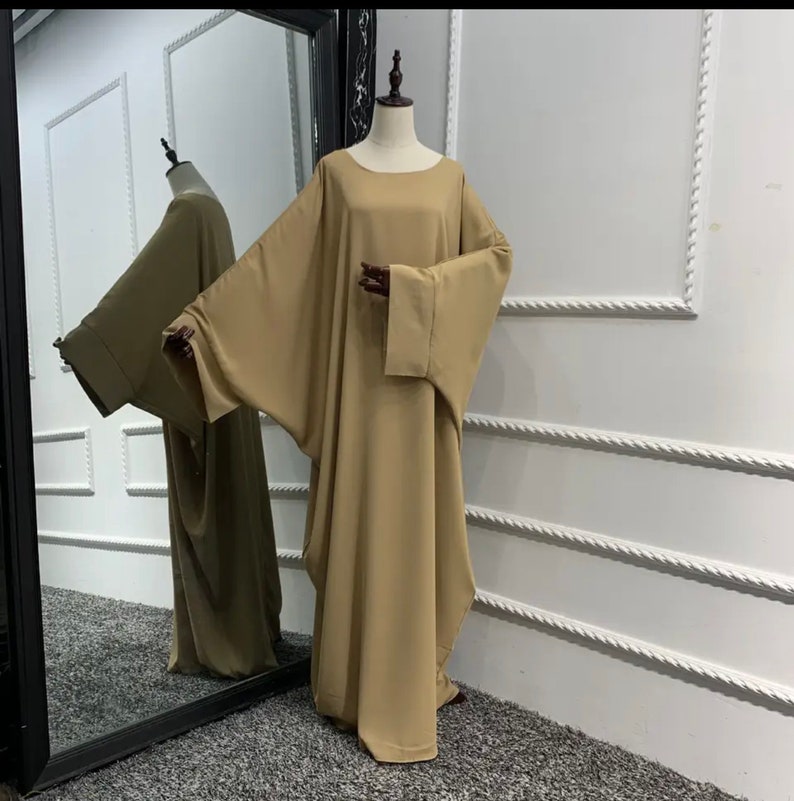 Luxury Muslim One Piece Jilbab Prayer Abaya Dress Batwing Sleeves ...
