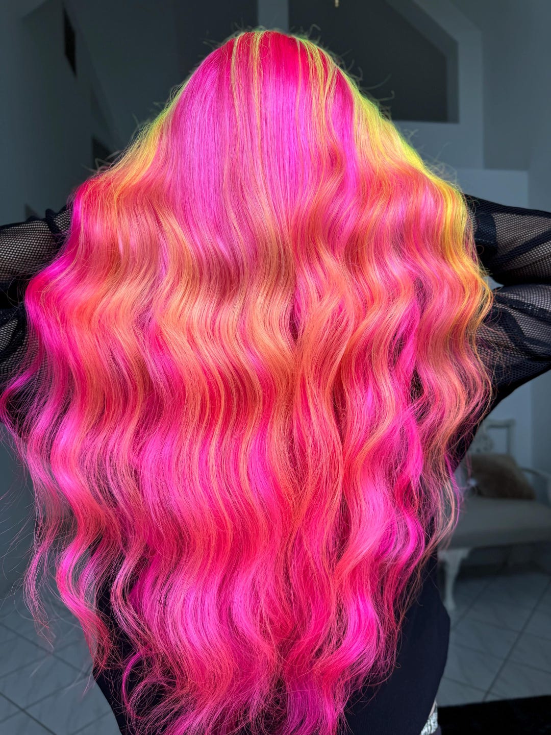 Neon Pink Human Hair Wig - Etsy