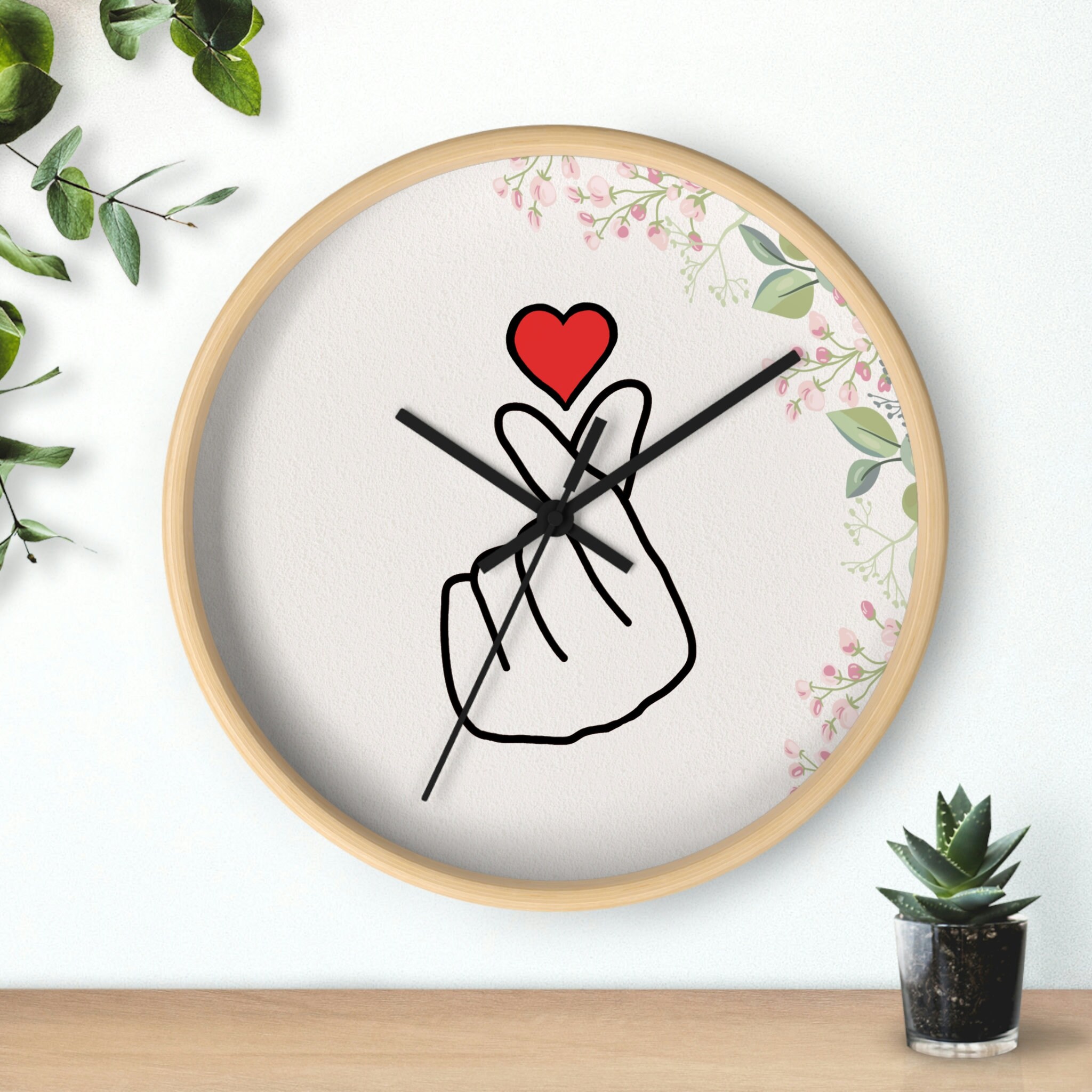 Finger Heart Wall Clock, Korean Heart Clock, Mother's Day Gift, Gift ...