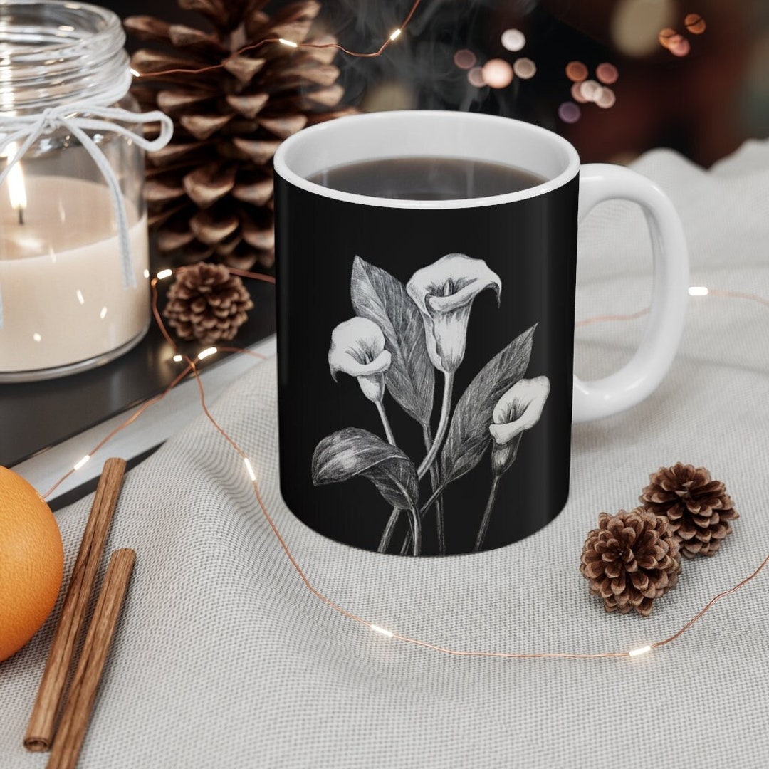 Calla Lily Flower Drawing Mug: Elegant Floral Coffee Cup - Etsy