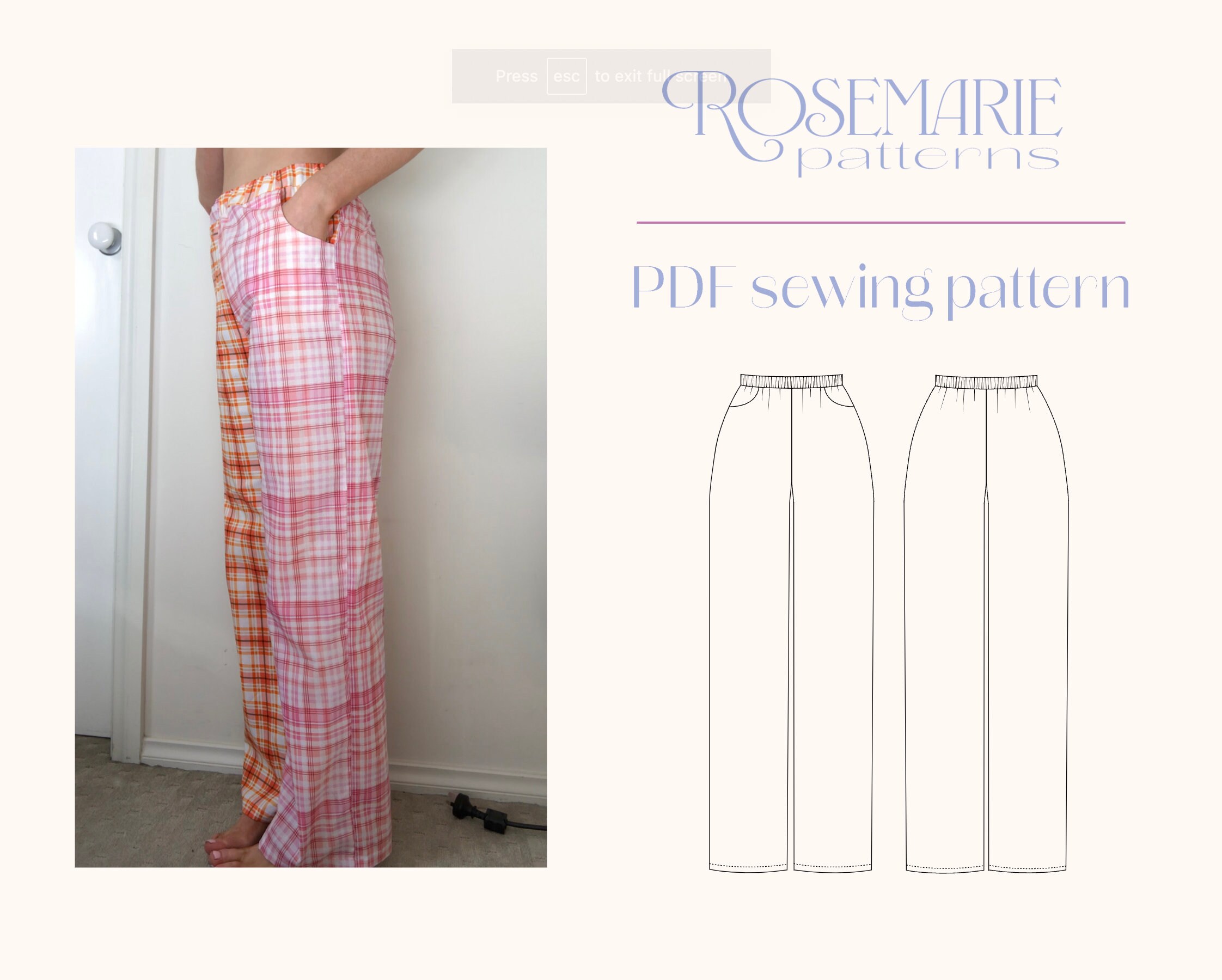 Pants With Pockets Sewing Pattern. Women's Digital PDF Pattern. Sizes ...