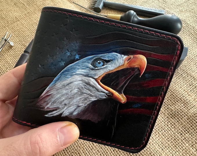 Bald Eagle Leather Wallet, Custom Wallet Name for Men, Hunting Gift for ...