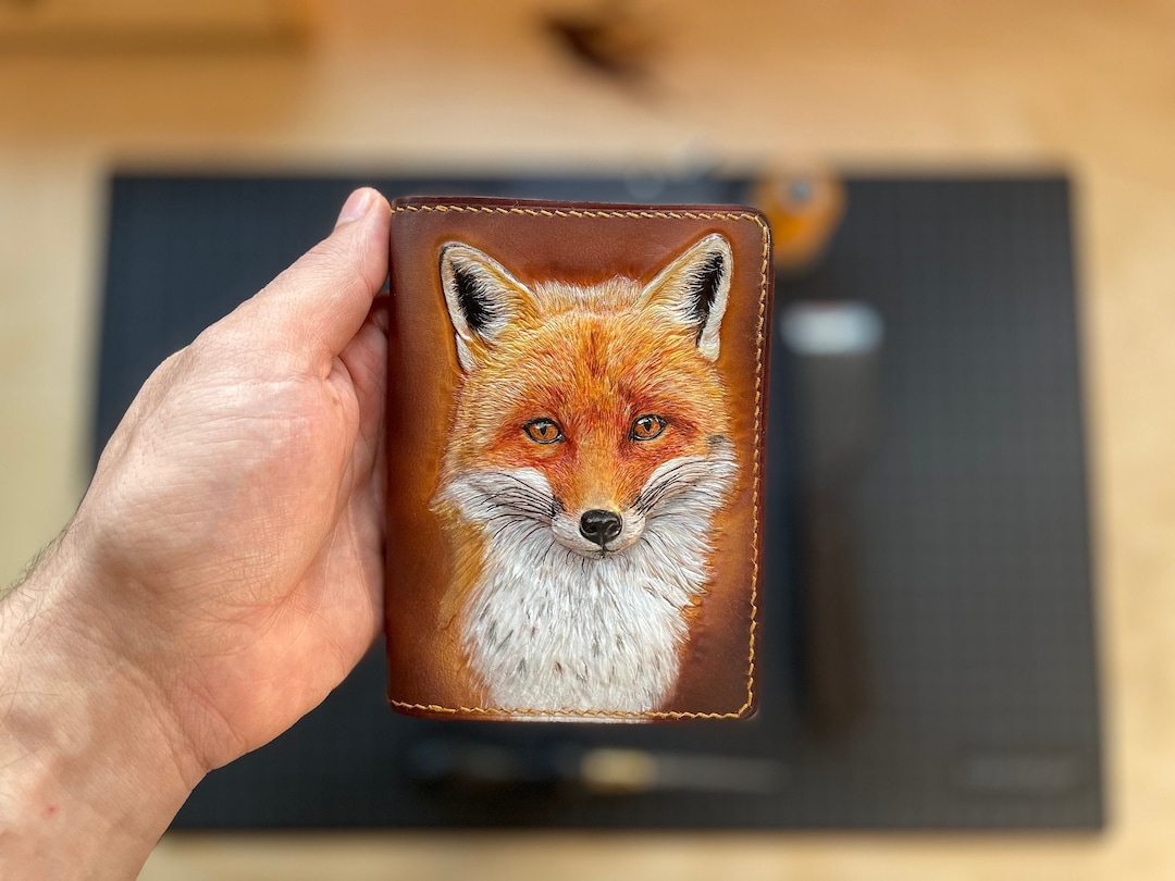 Fox Carving Leather Middle Wallet, Handtooled Travel Wallet ...