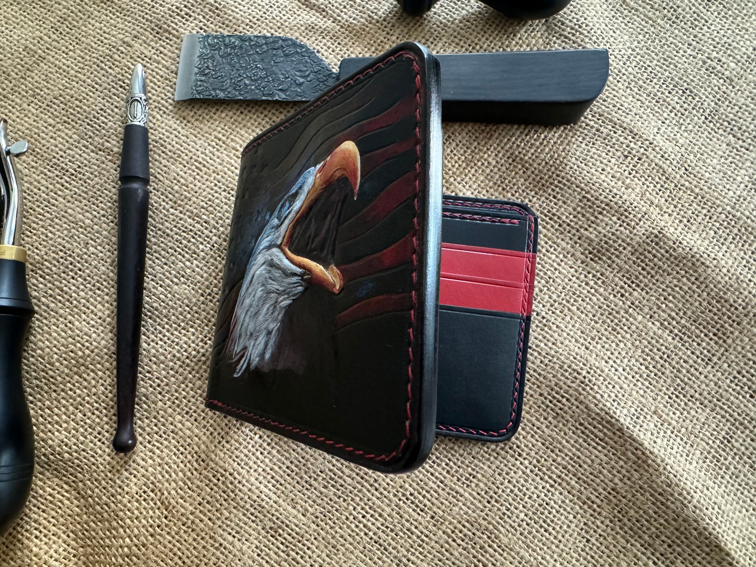 Eagle Carving Leather Wallet, Bald Eagle Wallet, American Flag & Eagle ...