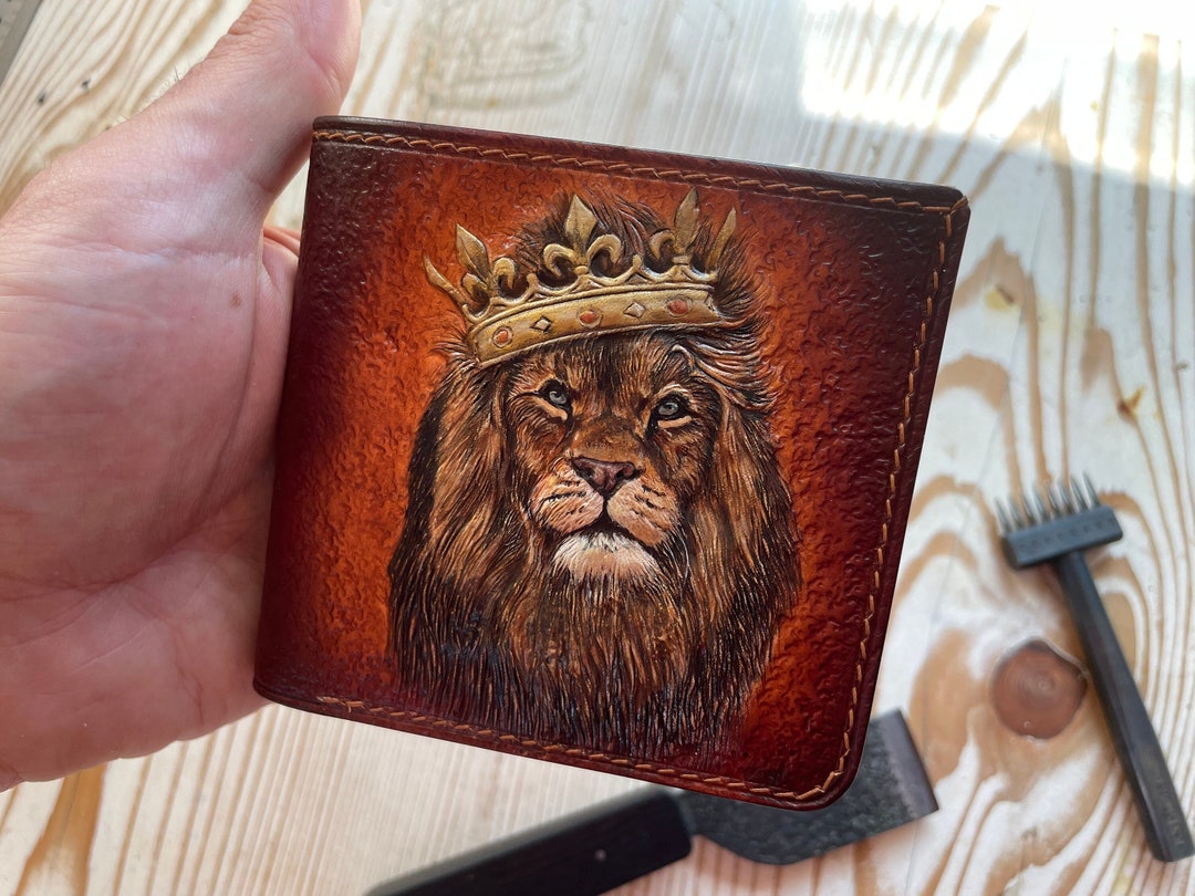 Lion Carving Wallet, Full Grain Leather Wallet, King Lion Wallet ...