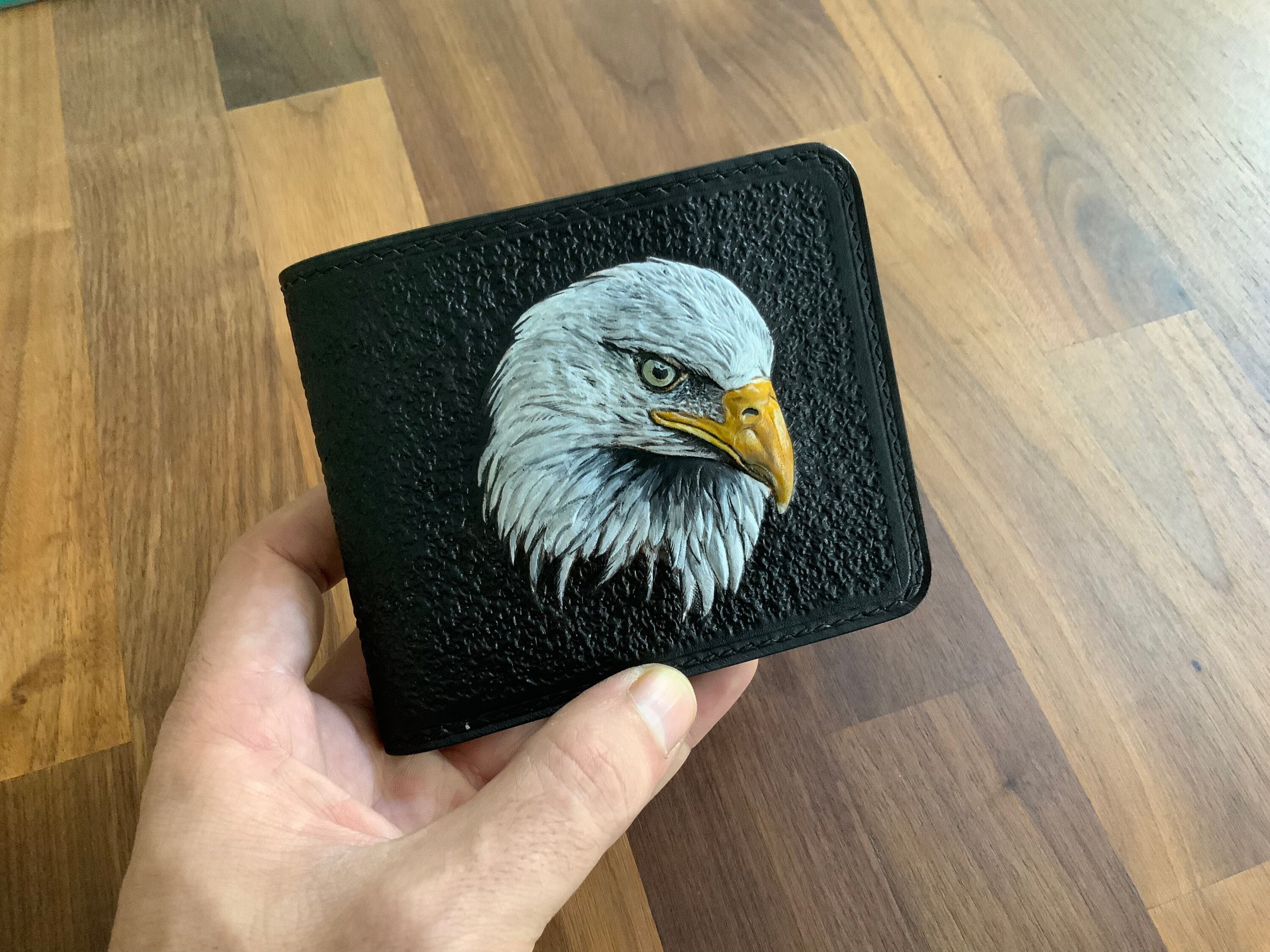 Eagle Carving Leather Wallet, Bald Eagle Wallet, Wallet for Men ...