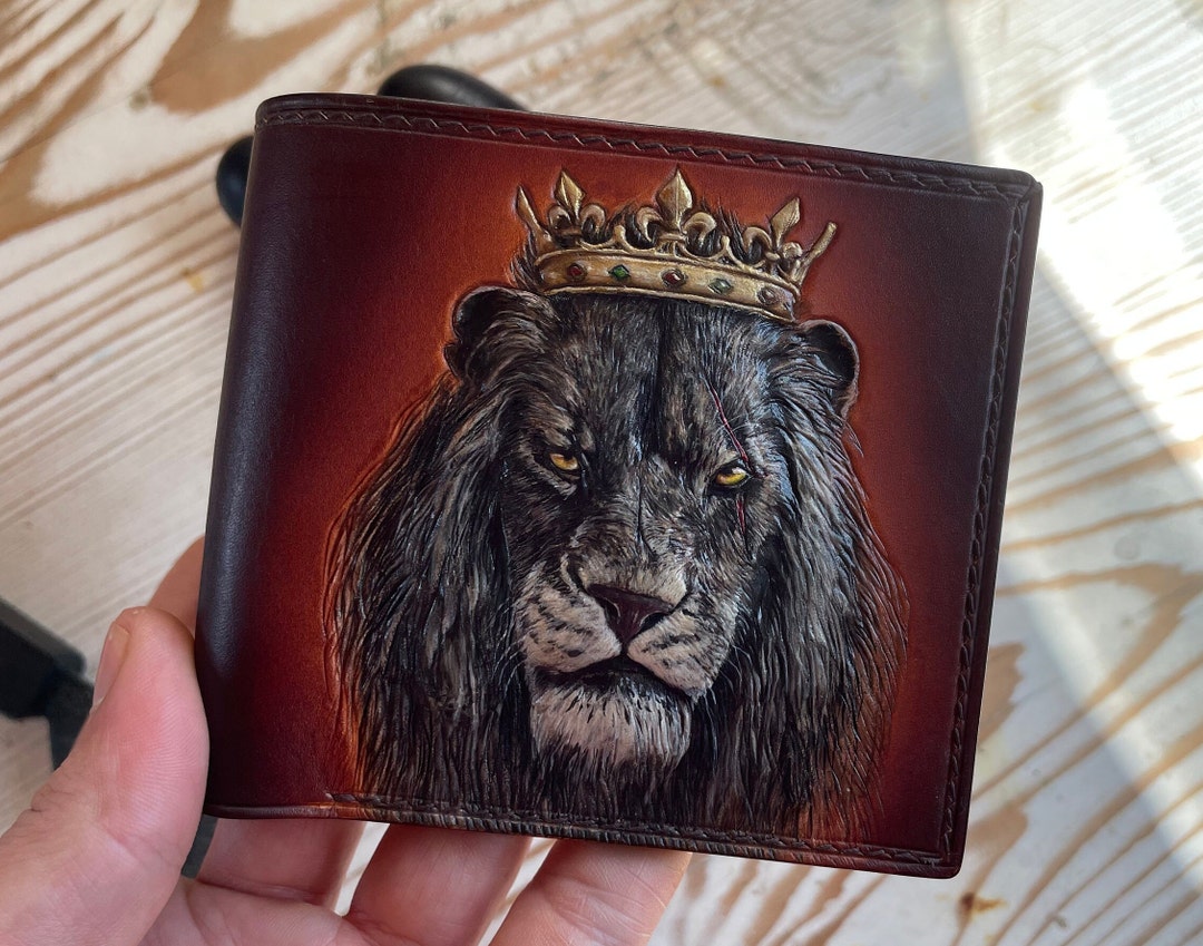Lion Carving Leather Wallet, Scarface Leather Wallet, King Lion Wallet ...