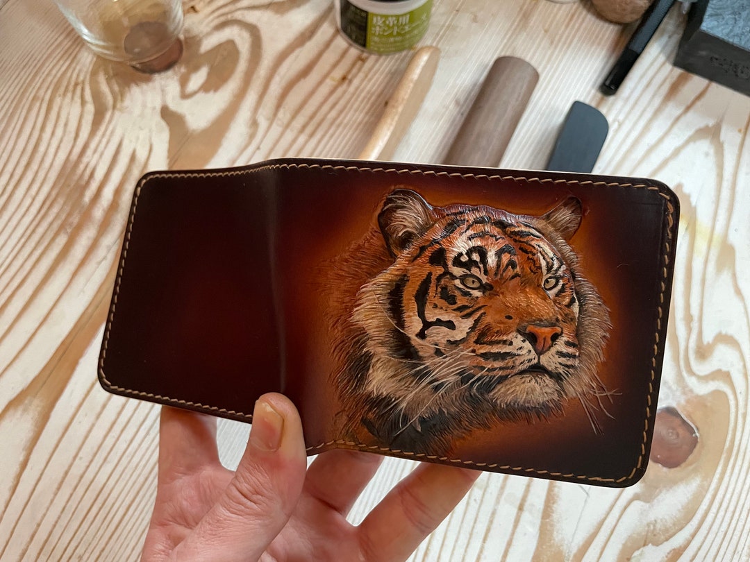 Tiger Carving Wallet, Handtooled Leather Wallet, Custom Wallet, Special ...
