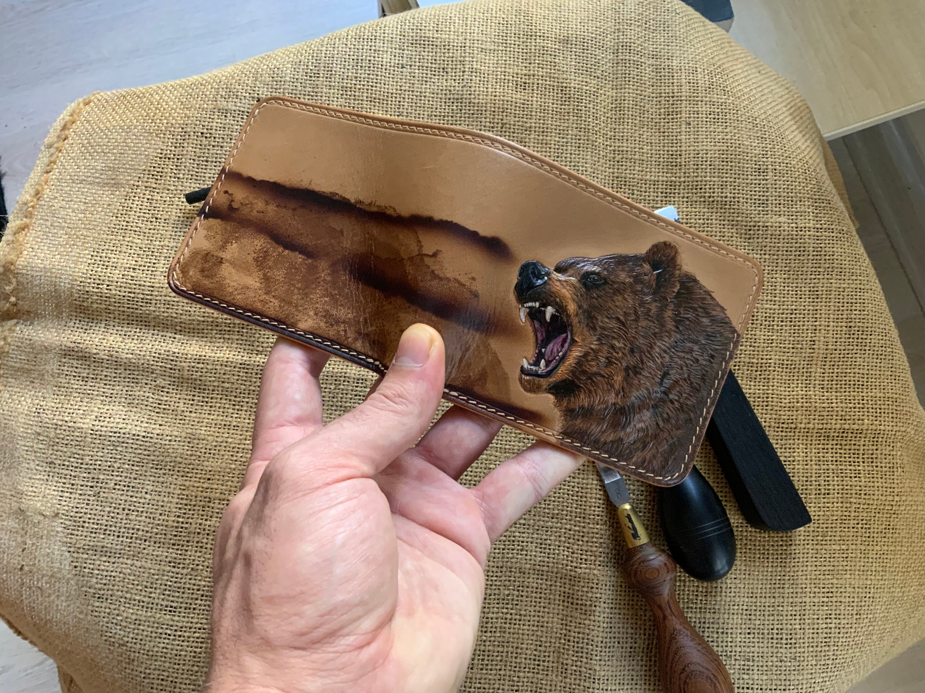 Bear Carving Wallet, Handtooled Leather Wallet, Personalized Wallet ...