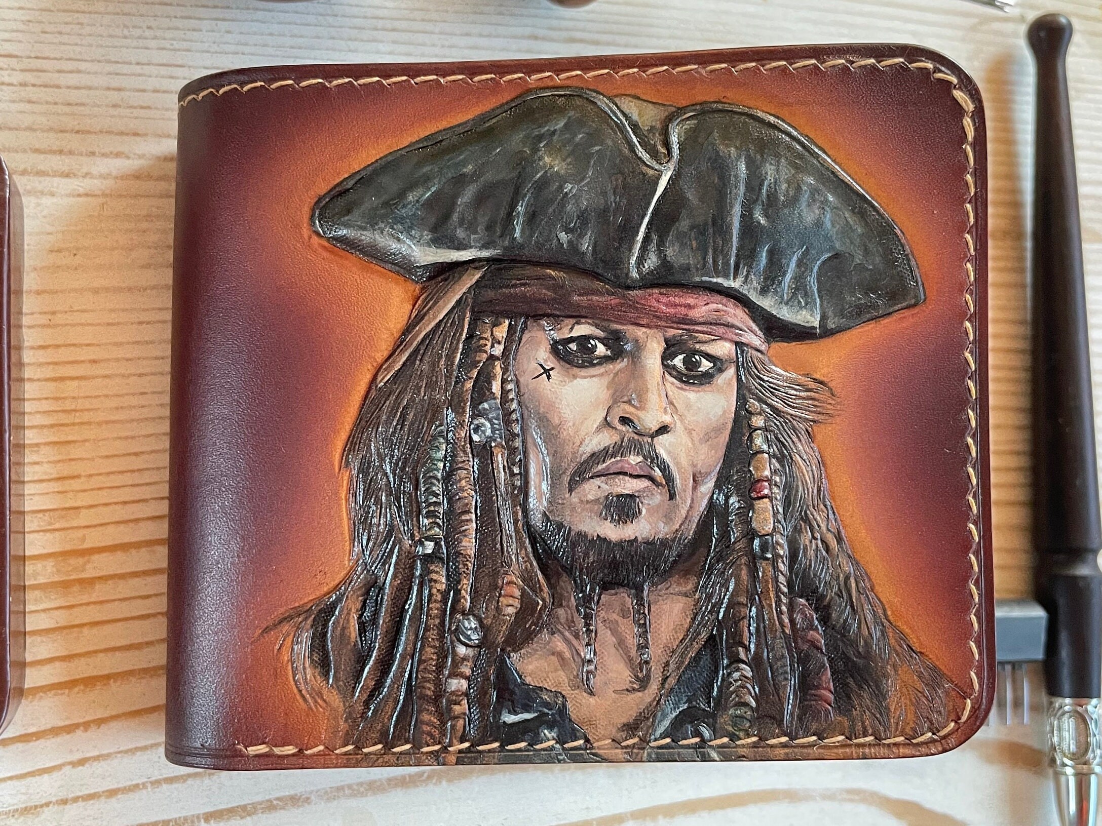 Jack Sparrow, Pirates of the Caribbean, Handtooled Leather Wallet ...