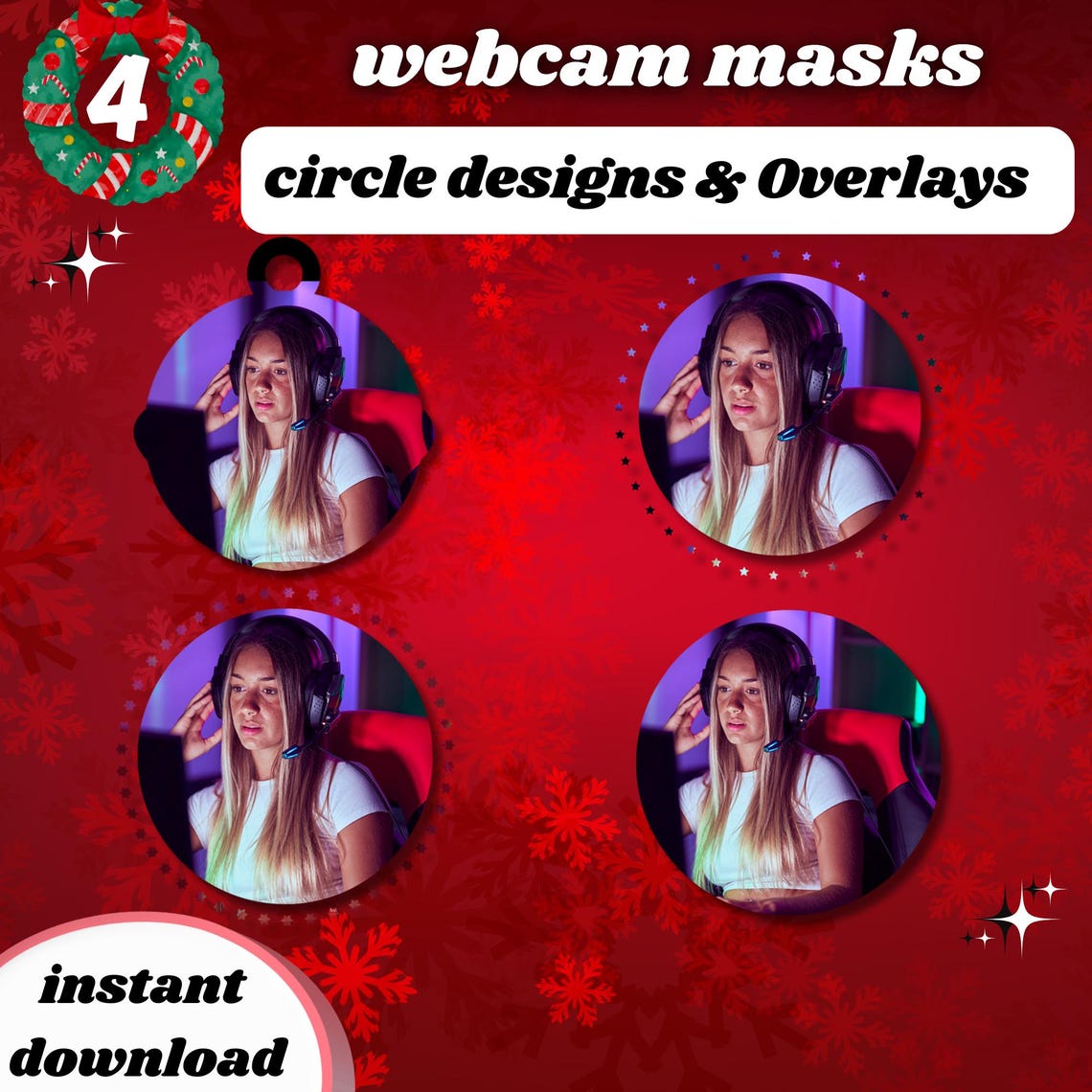 Christmas Circle Shape Webcam Mask Bundle 4 STYLES 4 Overlays Made for ...