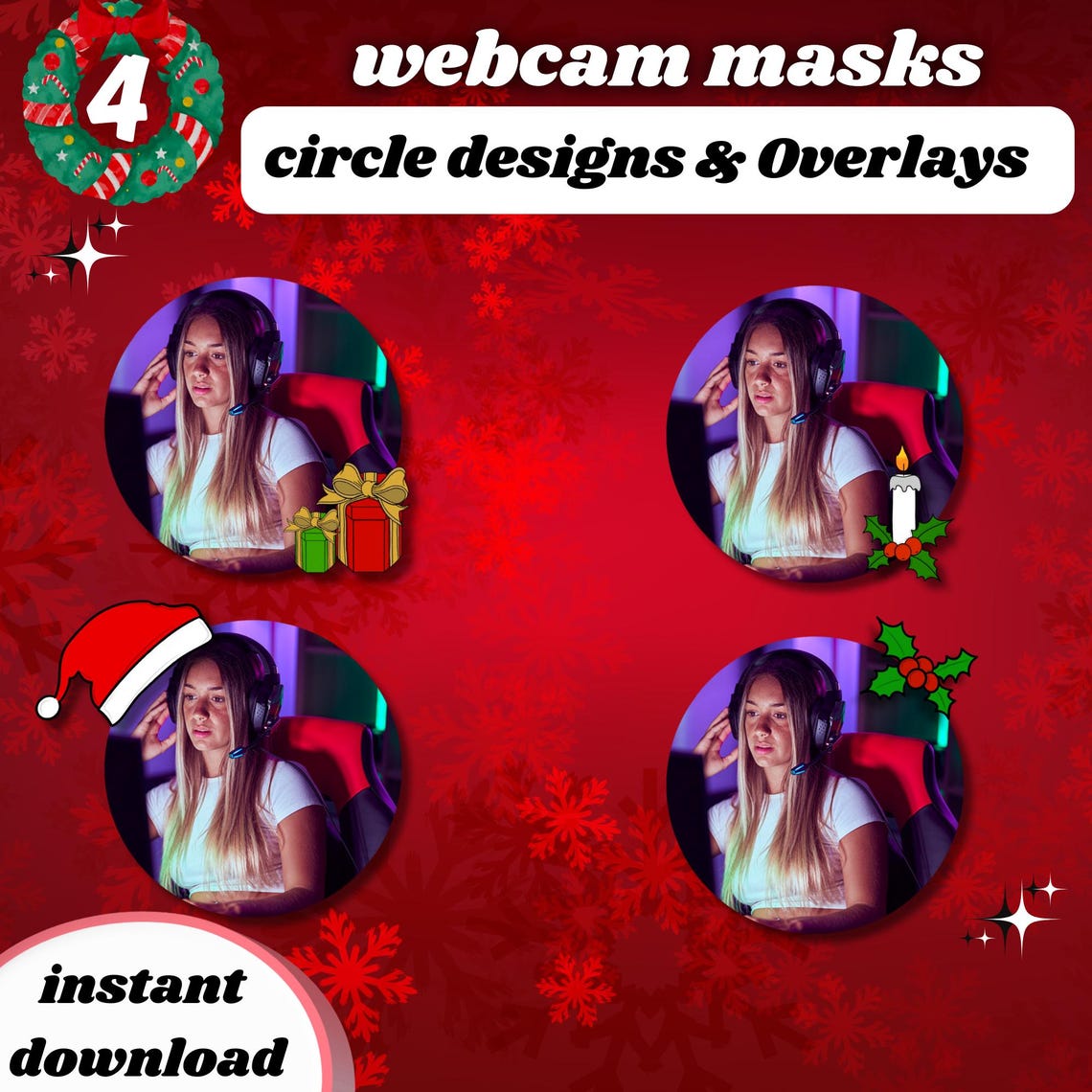 Christmas Circle Shape Webcam Mask Bundle 4 STYLES 4 Overlays Made for ...