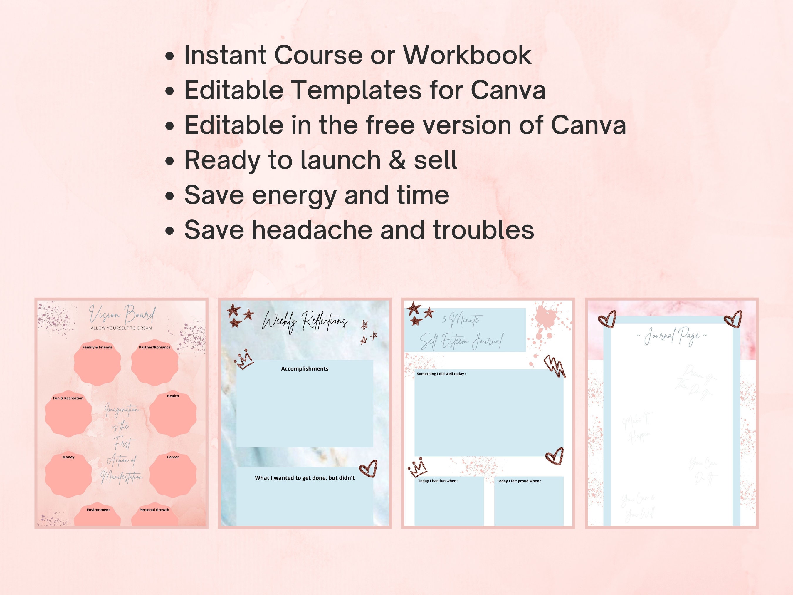 Self Love Workbook Canva Template Brandable Ecourse doneforyou Editable ...