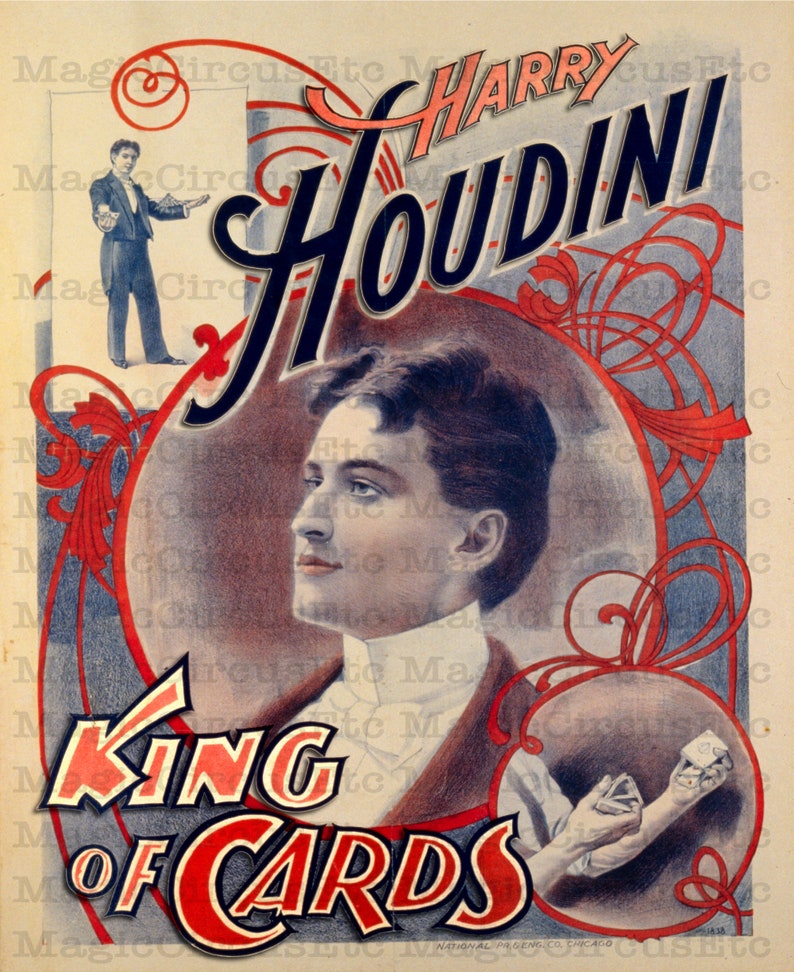 Vintage Houdini Magician Poster, Printable Large High Resolution Files ...