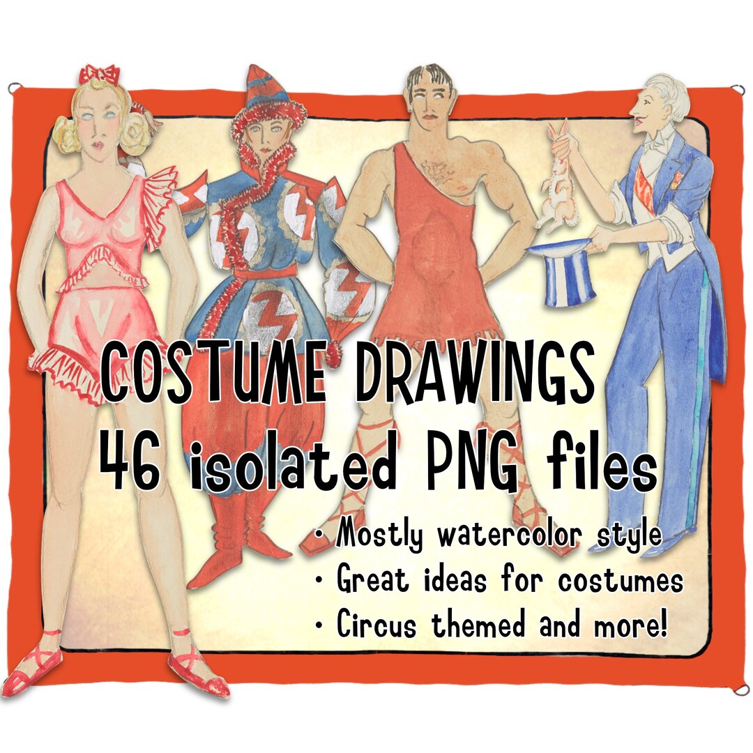 Hand Drawn Costume Sketches for Circus. Great for Paper Dolls ...