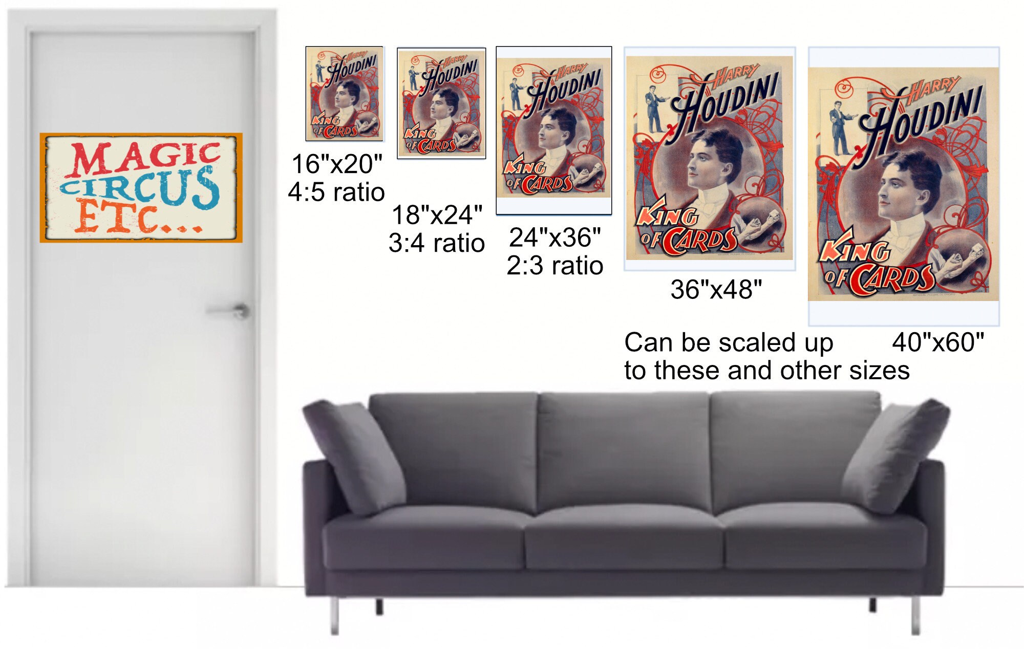 Vintage Houdini Magician Poster, Printable Large High Resolution Files ...