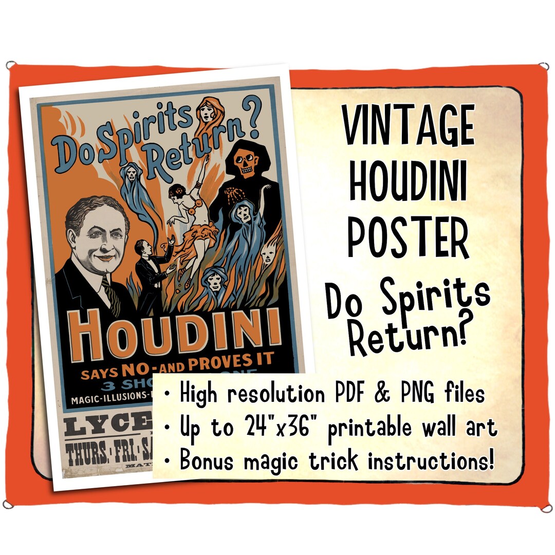 Vintage Houdini Magician Poster, Printable Large High Resolution Files ...