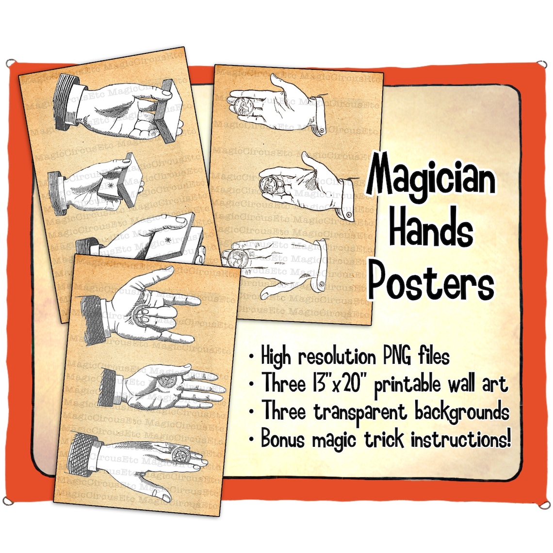 Magician's Hands Printable Wall Art Posters. Hi-res PNG Files Showing ...