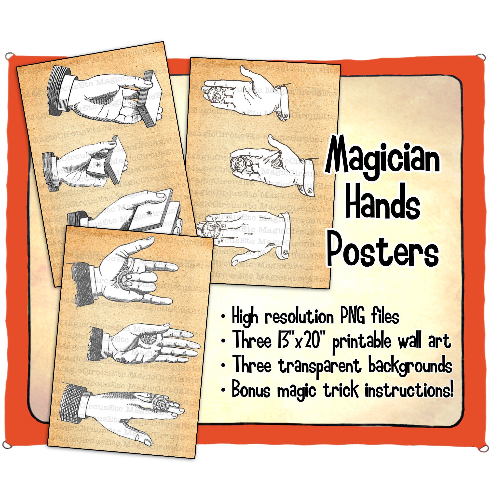 Magician's Hands Printable Wall Art Posters. Hi-res PNG Files Showing ...