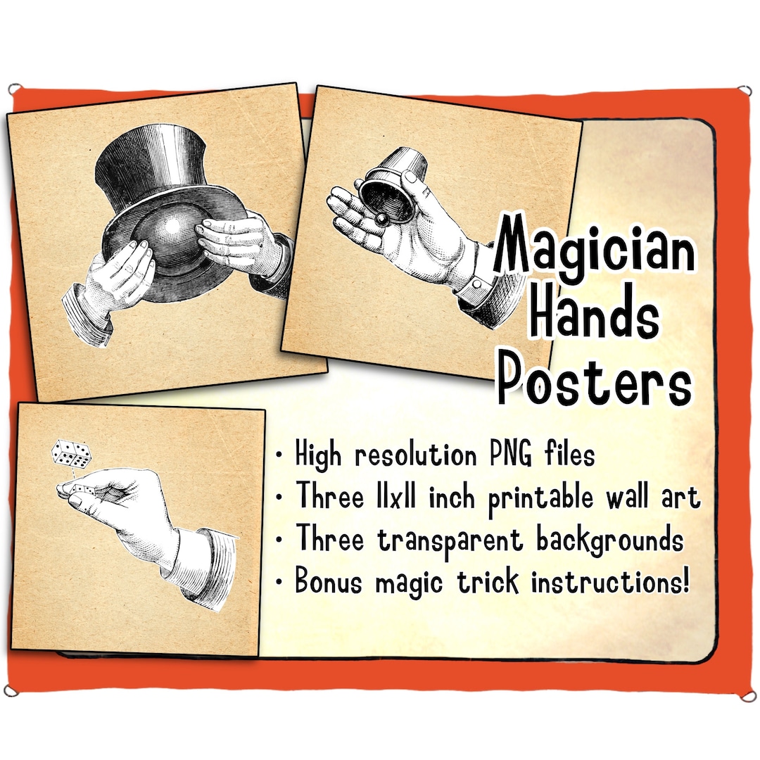 Magician's Hands Printable Wall Art Posters. Hi-res PNG Files Showing ...