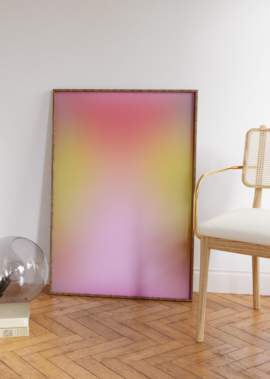 Pink and Yellow Gradient Poster, Abstract Pink Gradient Wall Print ...