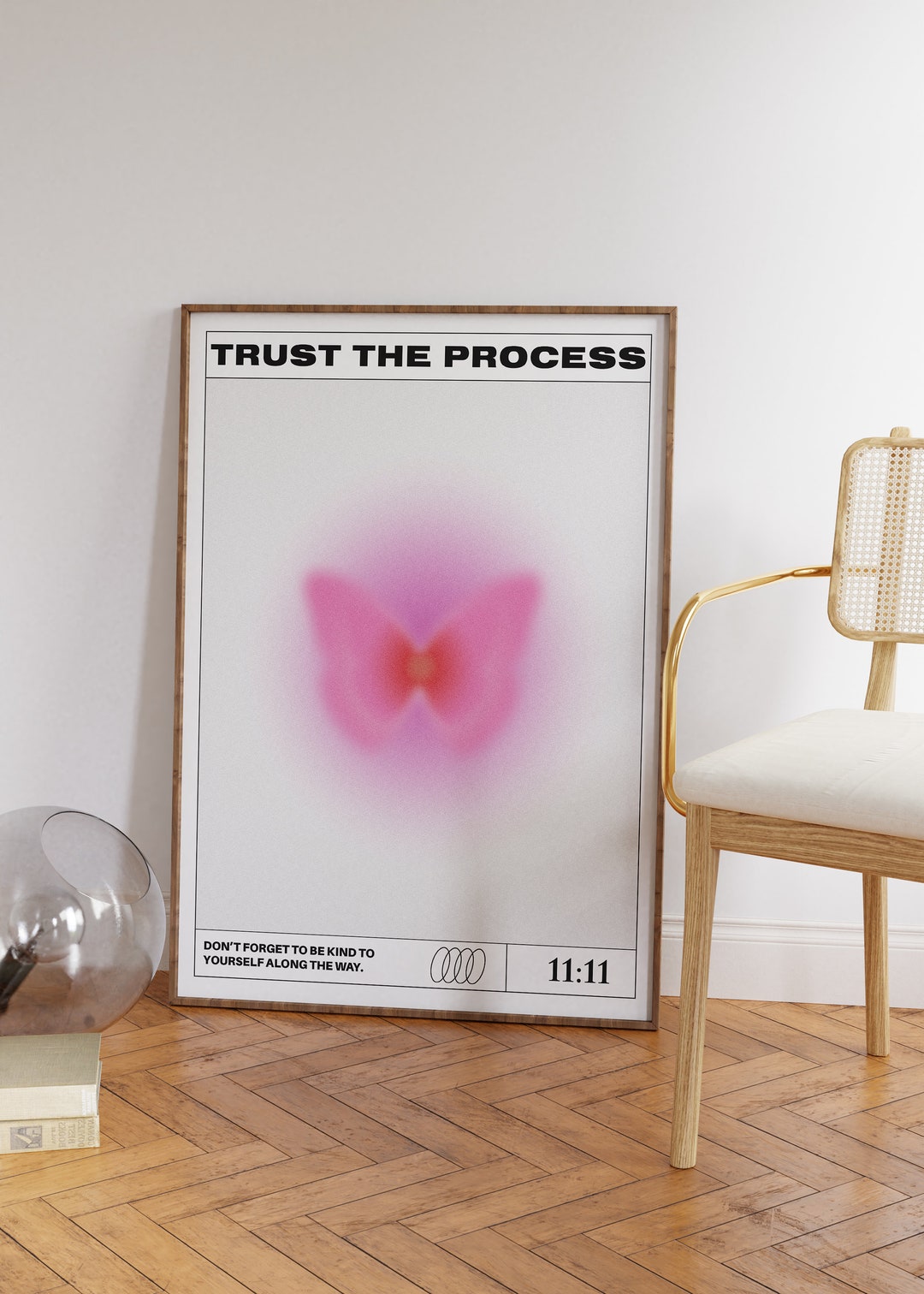 Trust the Process Art Print, Pink Butterfly Poster, Gradient Aura Wall ...