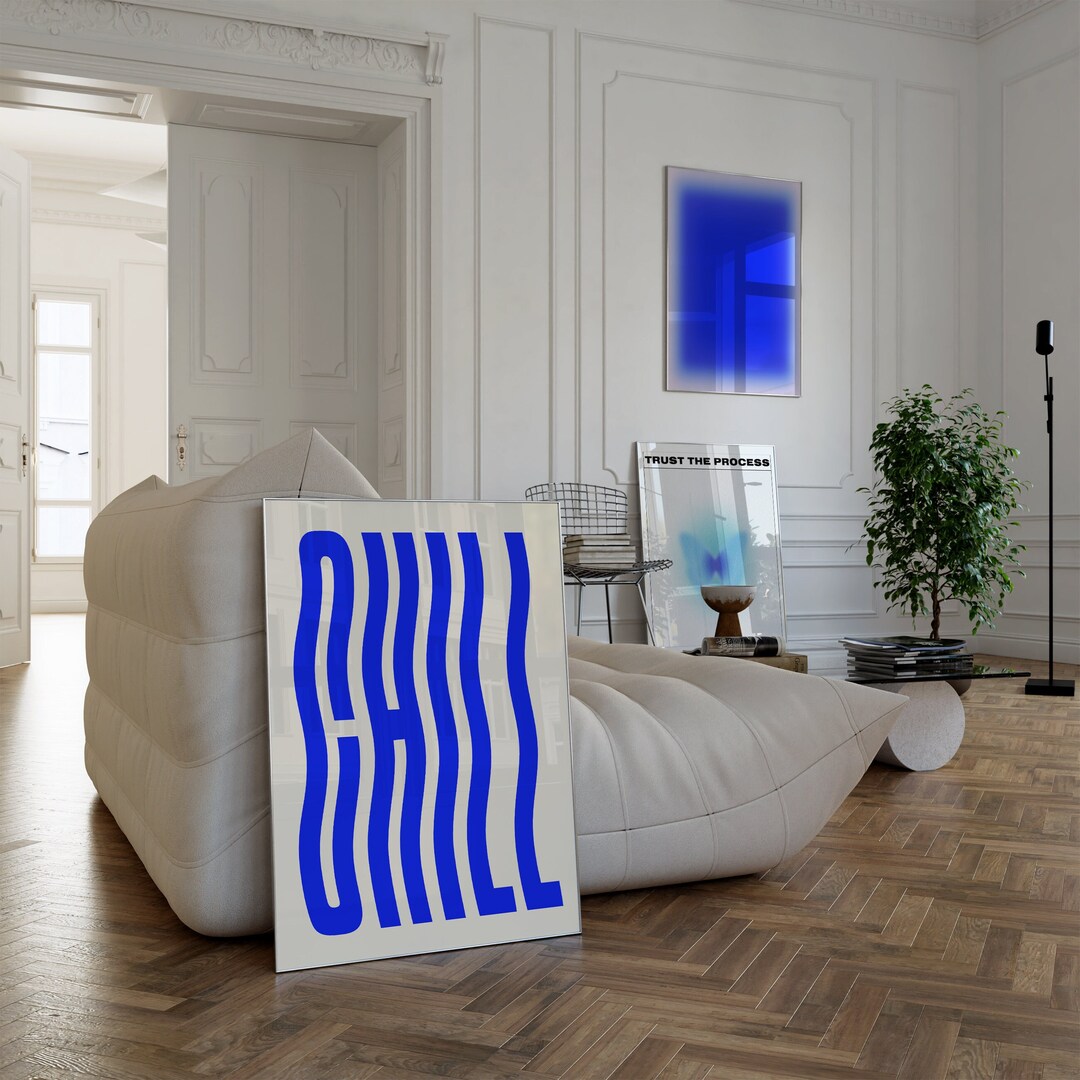 Chill Poster, Bright Blue Chill Art Print, Trendy Wellness Art Print ...