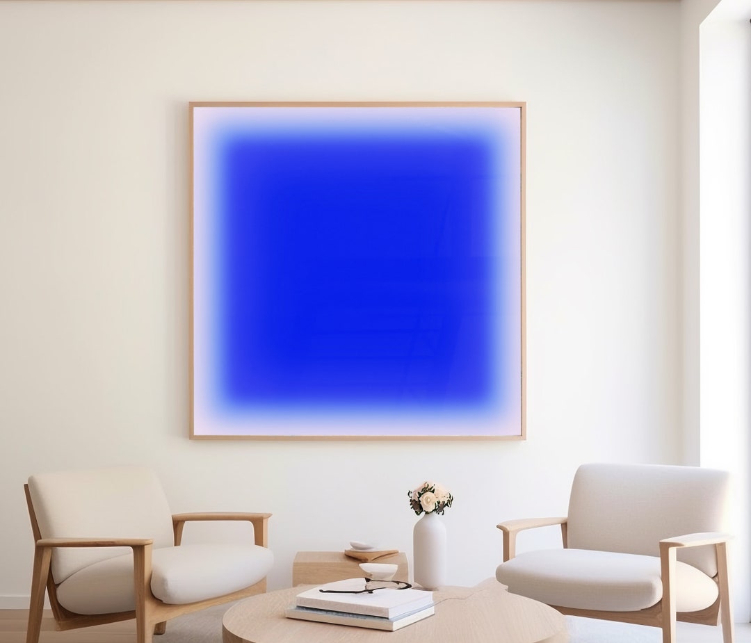 Blue Square Gradient Art Print, Electric Blue Aura Glow Poster, Large ...