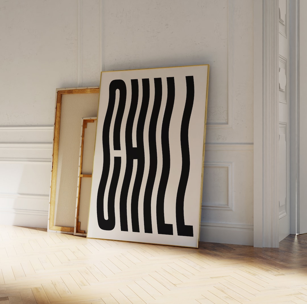 Chill Wavy Text Art Print, Black and Beige, Modern Wall Decor (digital ...
