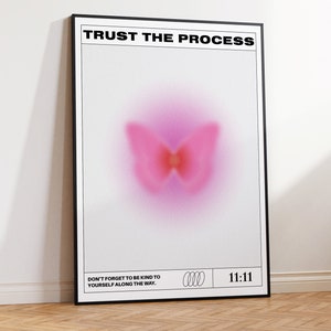 Trust the Process Art Print, Pink Butterfly Poster, Gradient Aura Wall ...