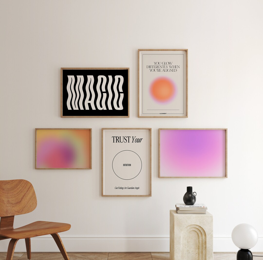Self Care Art Print Set, Wall Art Print Set of 5, Gradient Art, Pink ...